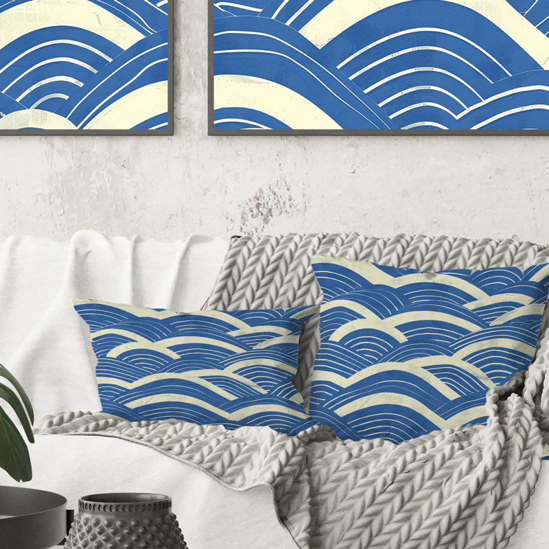 Design Art Blue Beige Midcentury Waves IV - Midcentury Lumbar Pillow | Wayfair